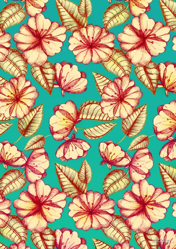 "Rust & Teal Floral Pattern" by micklyn | Redbubble