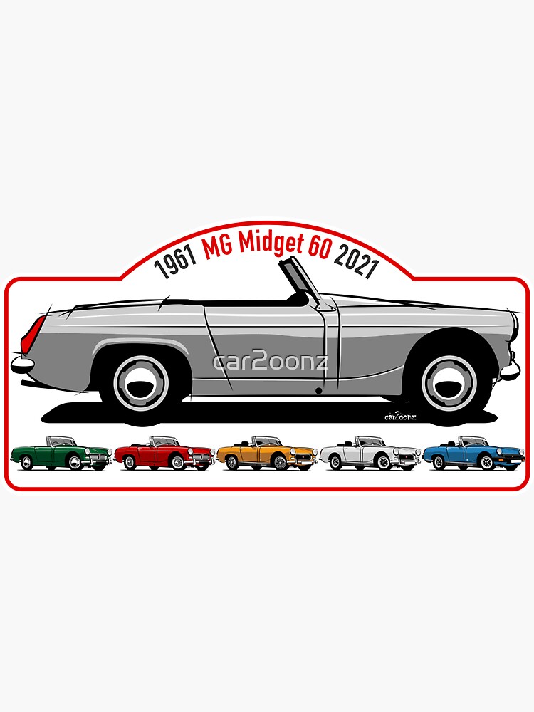 "MG Midget 60 anniversary" Sticker for Sale by car2oonz | Redbubble