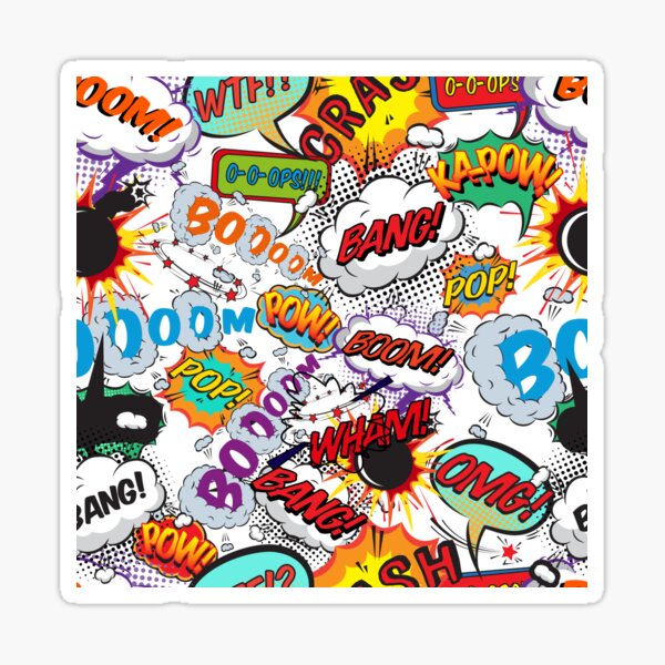 "Comic Book Fun Shout Outs Pop Art Typographic Cartoon Design" Sticker ...