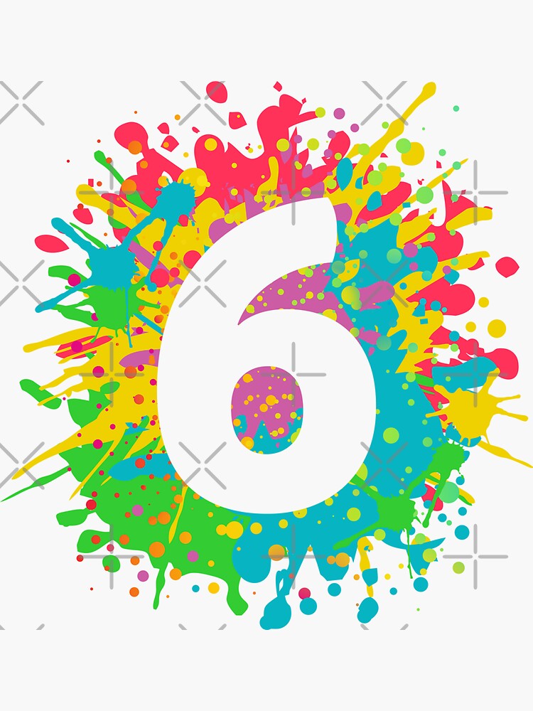 "6th birthday for kids, girls, boys, number 6 in paint splashes, team ...
