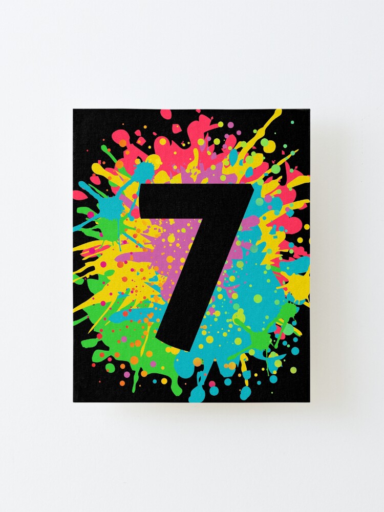 "7th birthday for kids, girls, boys, number 7 in paint splashes, team ...