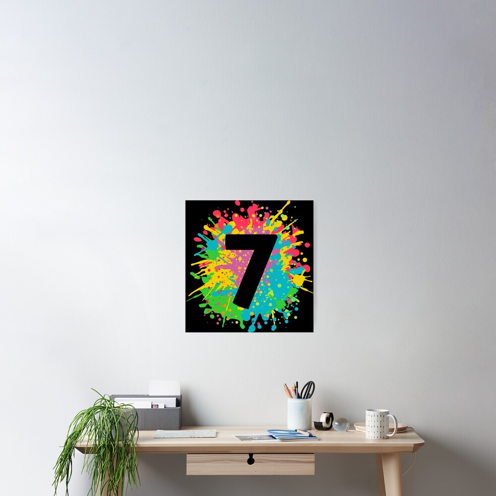 "7th birthday for kids, girls, boys, number 7 in paint splashes, team ...