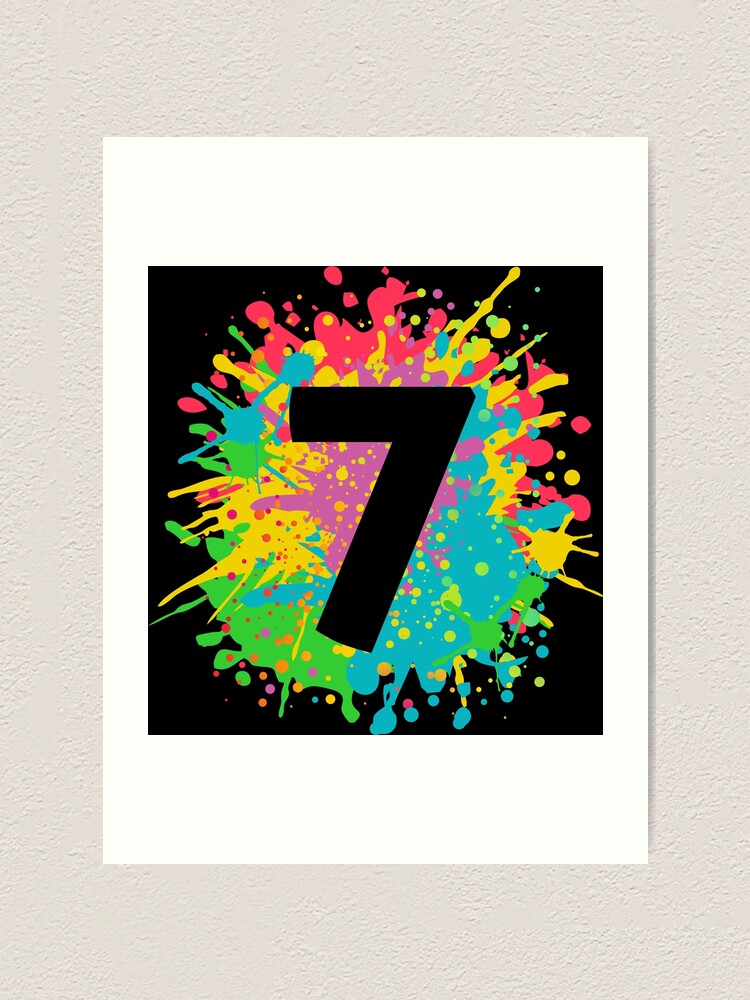"7th birthday for kids, girls, boys, number 7 in paint splashes, team ...