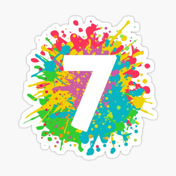 "7th birthday for kids, girls, boys, number 7 in paint splashes, team ...