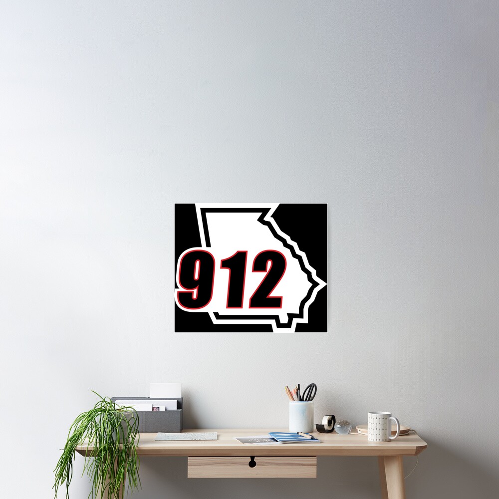 "Red & Black Georgia 912 Area Code on Black" Poster for Sale by ...