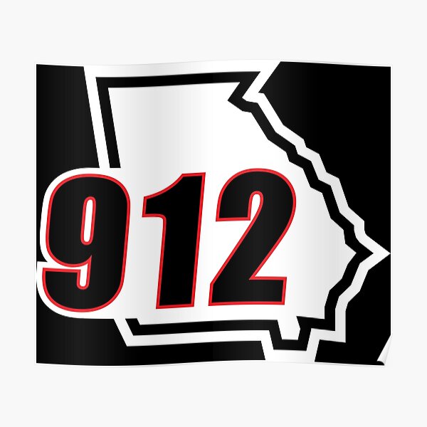 "Red & Black Georgia 912 Area Code on Black" Poster for Sale by ...