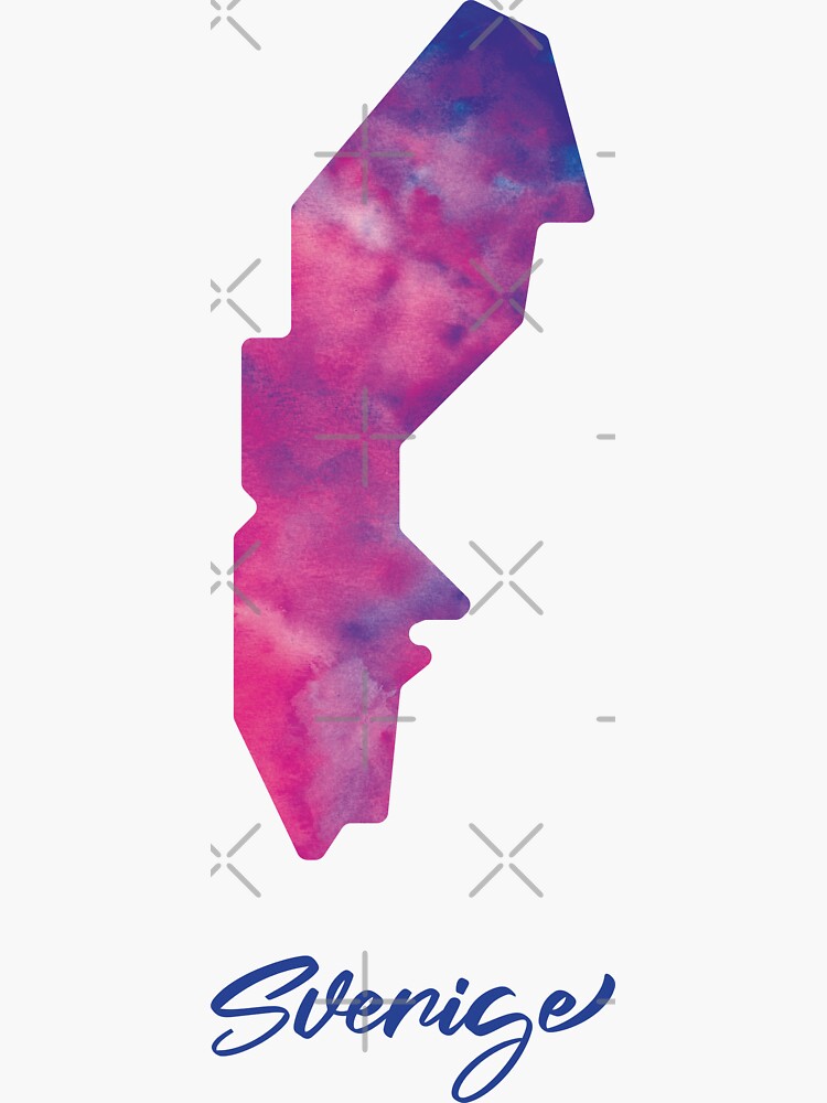 "Sverige (Sweden) Map in Watercolor (Purple, Blue and Pink)" Sticker by ...