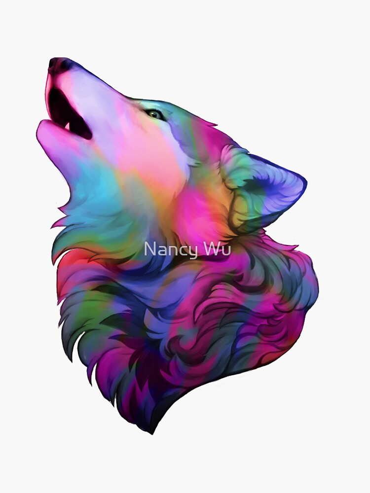 "Colorful Pastel Rainbow Howling Wolf Portrait " Sticker for Sale by ...