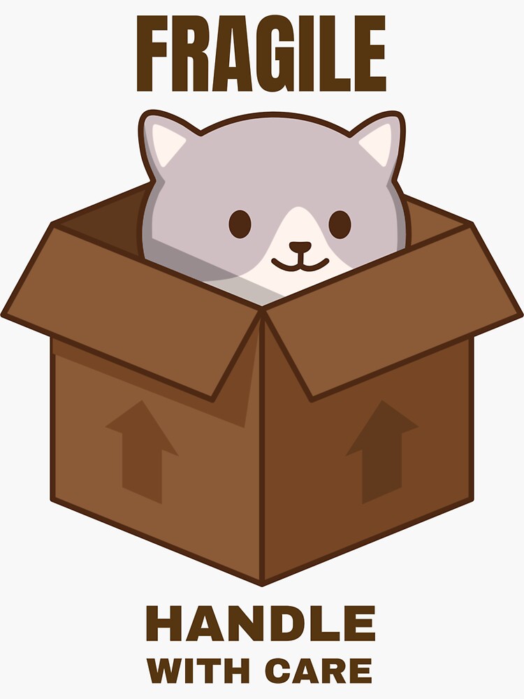 " Fragile, handle with care, cat in box" Sticker for Sale by ...