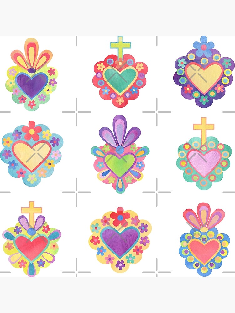 "SACRED HEARTS, WATERCOLOR HEARTS, MEXICO, mexican folk, mexican craft ...