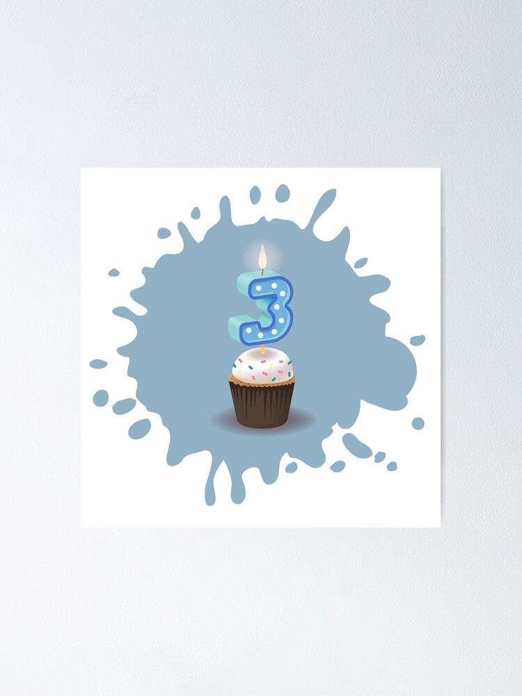 "Happy second birthday number 3 muffin three years birthday card ...