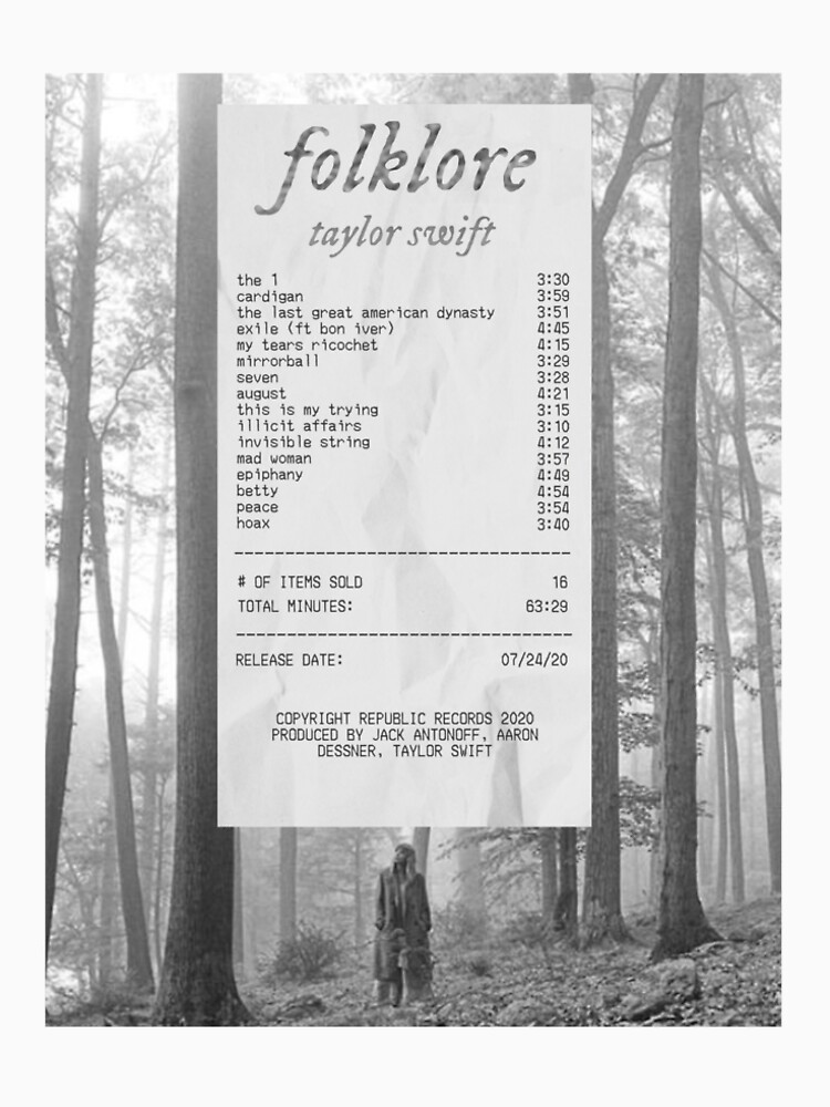 "Folklore receipt" T-shirt for Sale by Ryleyjarvis13 | Redbubble ...
