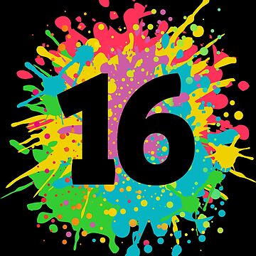 "16th birthday for teens, girls, boys, number 16 in paint splashes ...