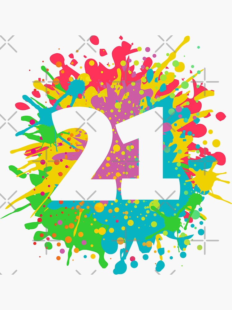 "21st birthday, number 21 in paint splashes, team event design ...