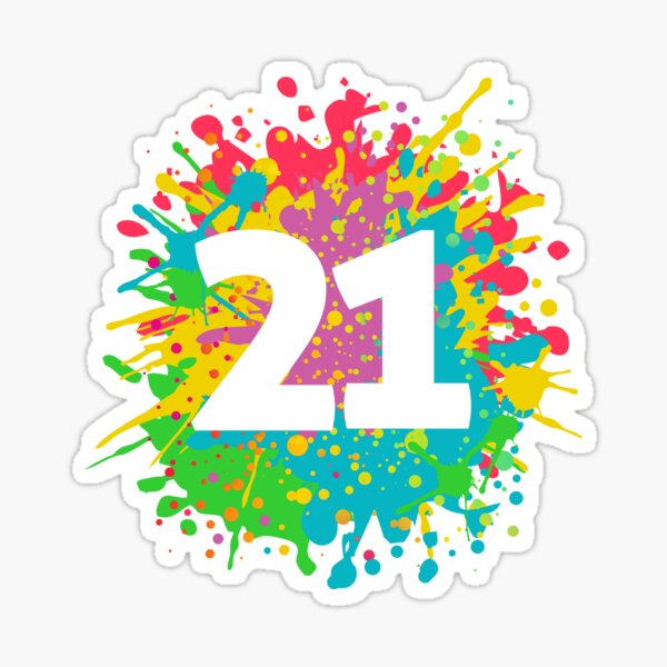 "21st birthday, number 21 in paint splashes, team event design ...