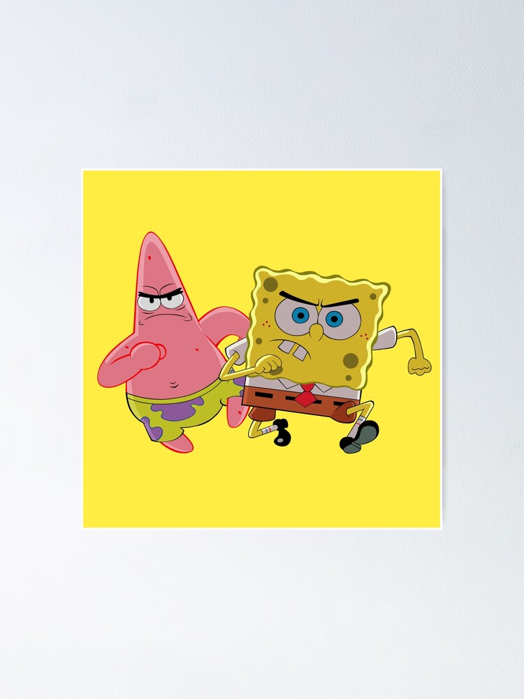 "spongebob patrick chasing angry meme sticker " Poster by Grace-Cop ...