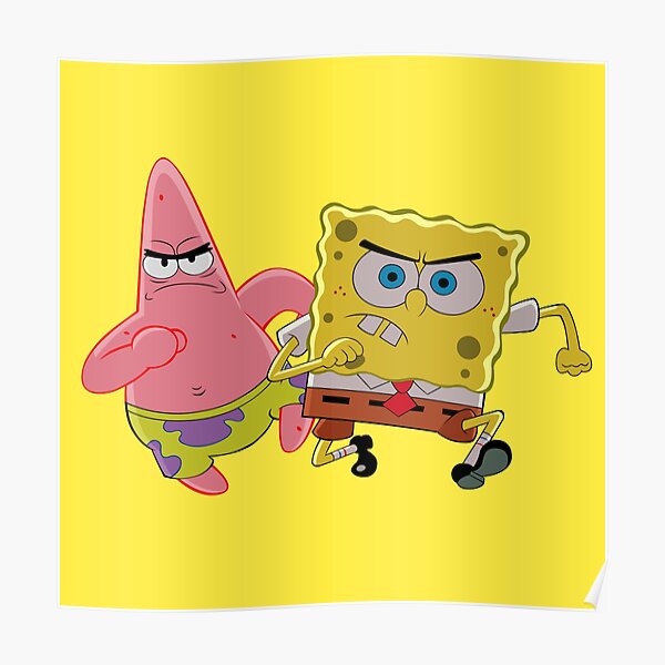 "spongebob patrick chasing angry meme sticker " Poster by Grace-Cop ...