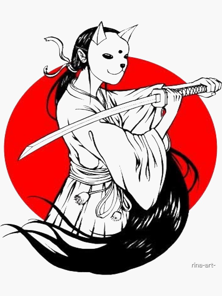 "Samurai girl 'bunny mask'" Sticker for Sale by rina-art- | Redbubble