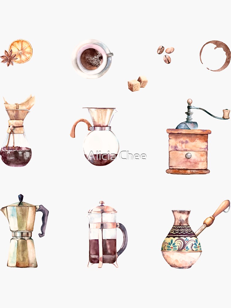 "Coffee Maker Equipment" Sticker for Sale by NiftyTrinket | Redbubble