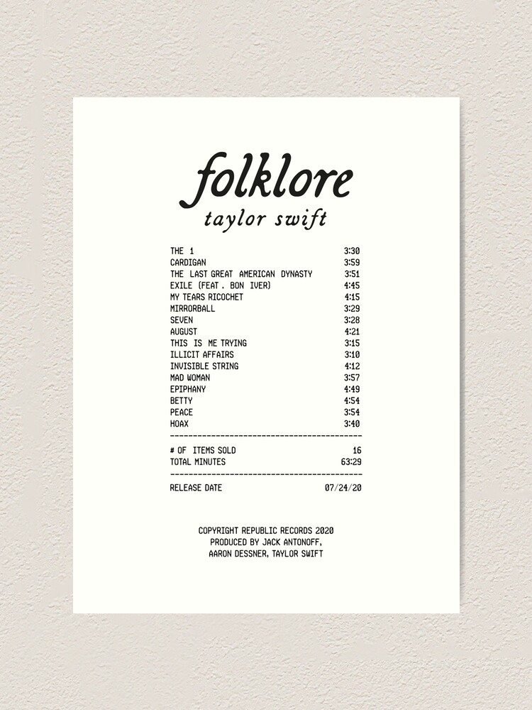 "Folklore receipt" Art Print for Sale by liroupisaico | Redbubble