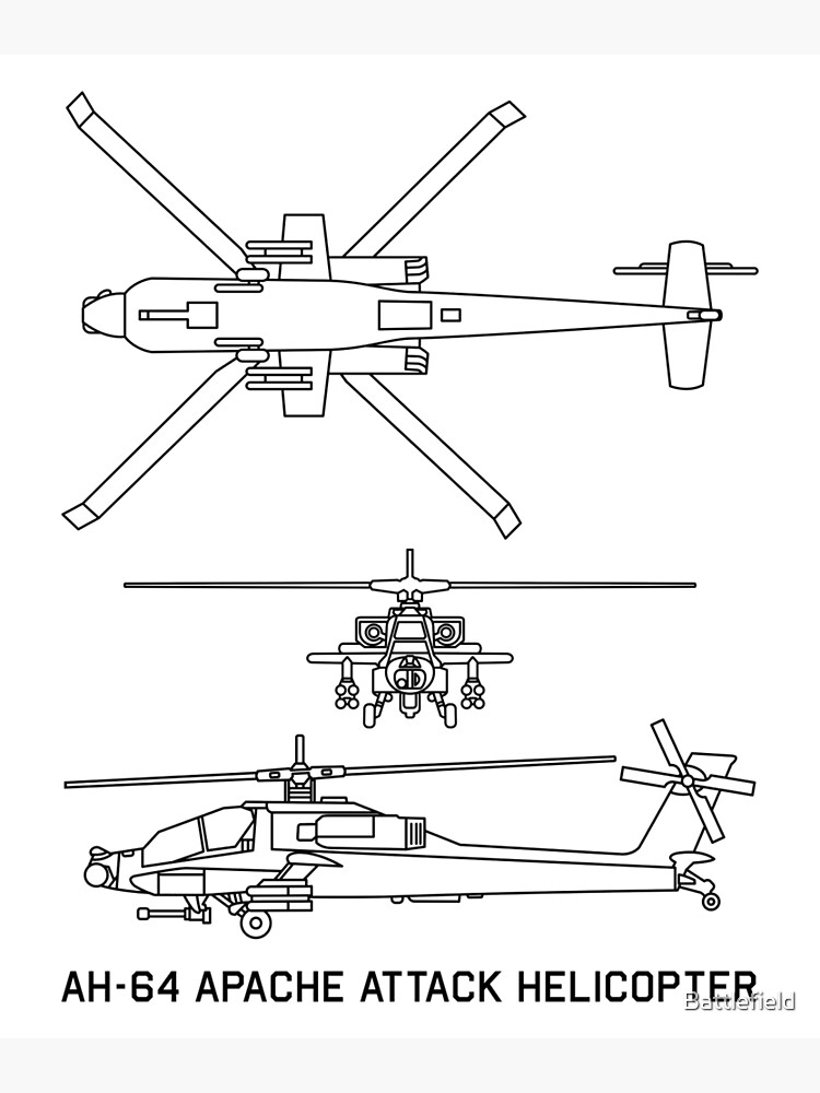 "AH-64 Apache Attack Helicopter Military Blueprint Gift" Canvas Print ...