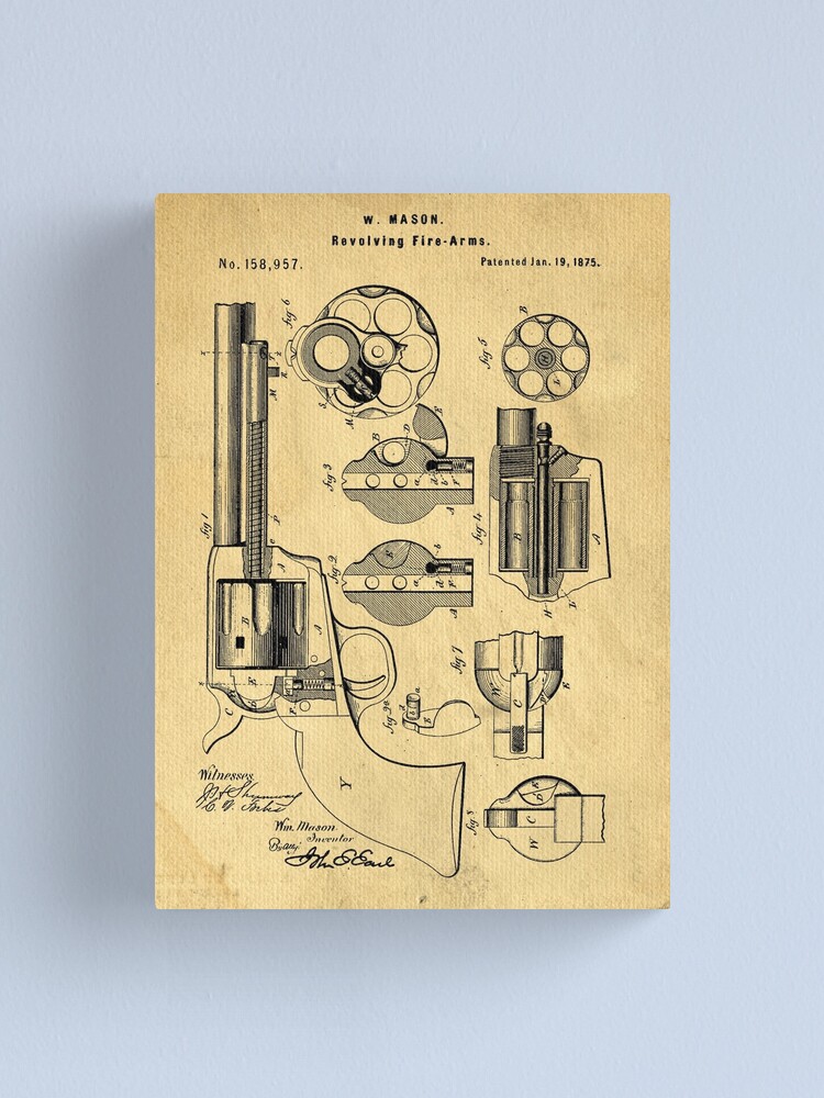 "Colt Peacemaker Patent Art Blueprint Drawing" Canvas Print by ...