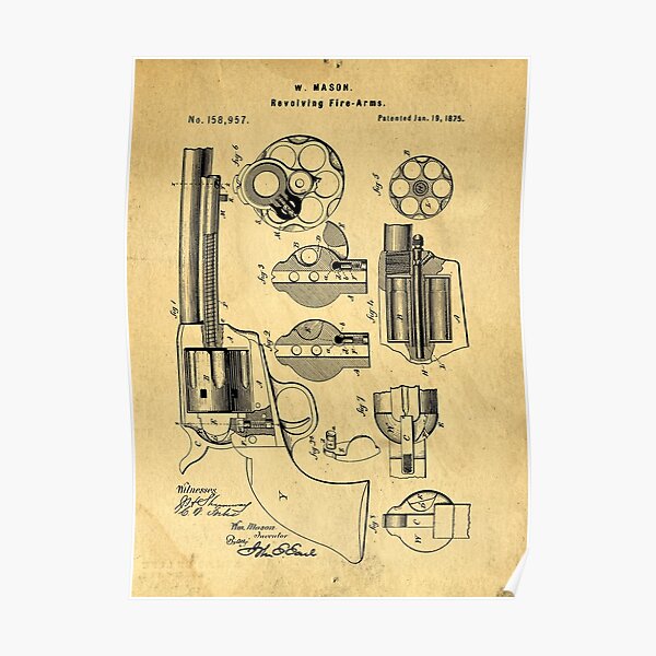 "Colt Peacemaker Patent Art Blueprint Drawing" Poster for Sale by ...