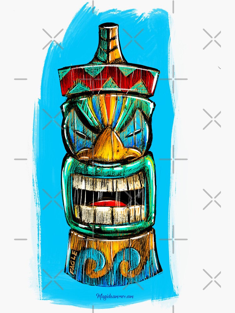 "Ocean Wave Tiki " Sticker by magichammer | Redbubble