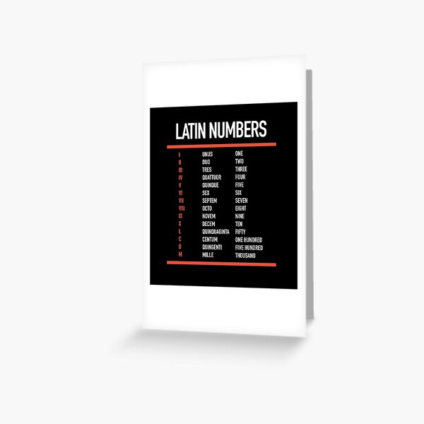 "Latin Numbers - Numerals in Latin - Roman Numbers" Greeting Card for ...