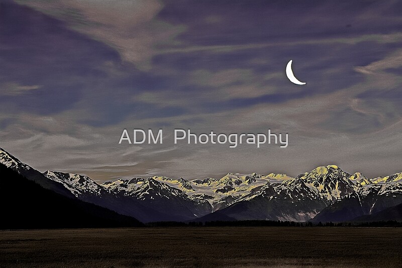 "Crescent Moon Over the Mountains" by ADM Photography | Redbubble