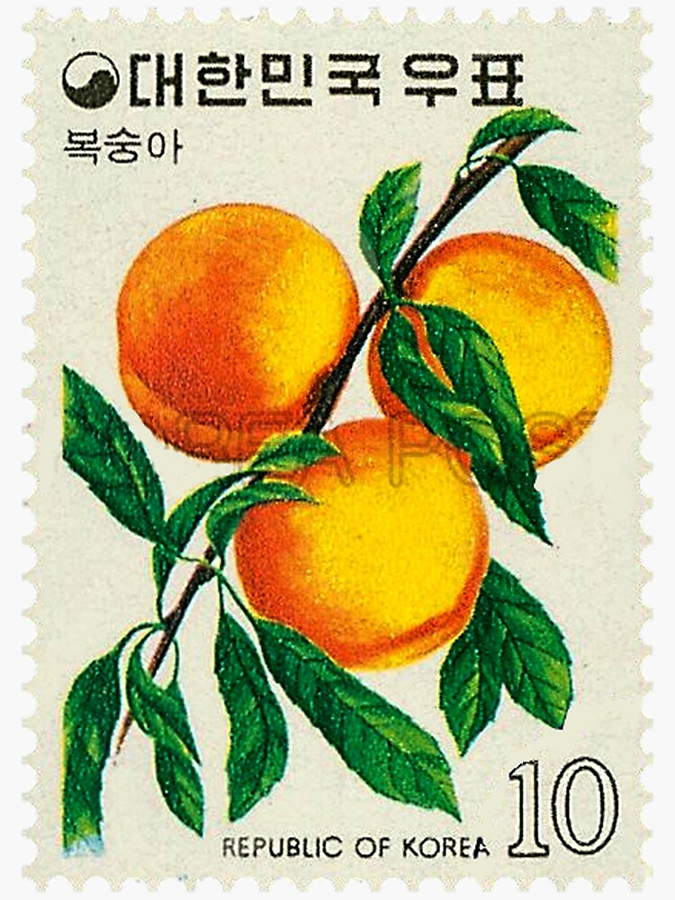 "Peaches Postage Stamp, Original Vintage Fruit Sticker" Sticker for ...