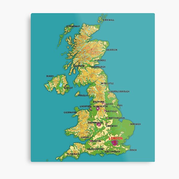 "United Kingdom physical map, topographic map of UK, the capital, the ...