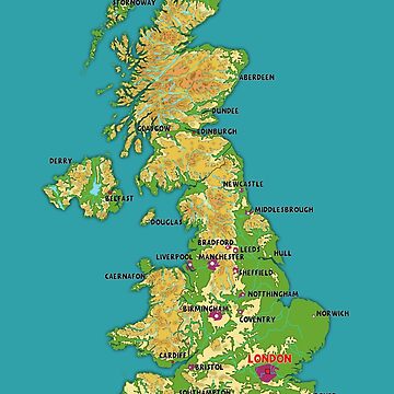 "United Kingdom physical map, topographic map of UK, the capital, the ...