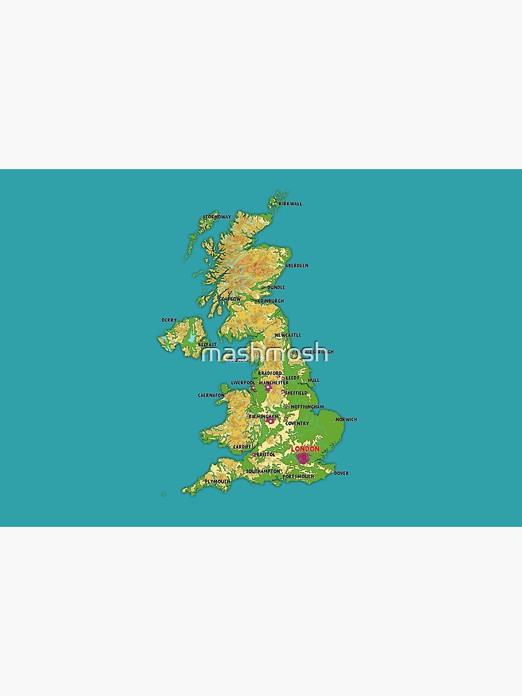 "United Kingdom physical map, topographic map of UK, the capital, the ...