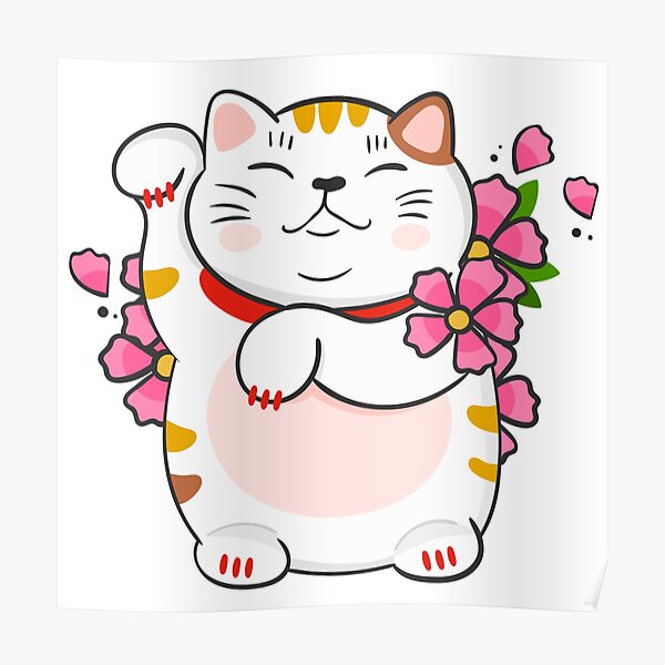 "Pink Lucky Cat (Maneki Neko)" Poster by janienestylesx | Redbubble