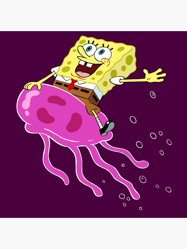 "spongebob riding a jellyfish meme sticker " Poster for Sale by Grace ...