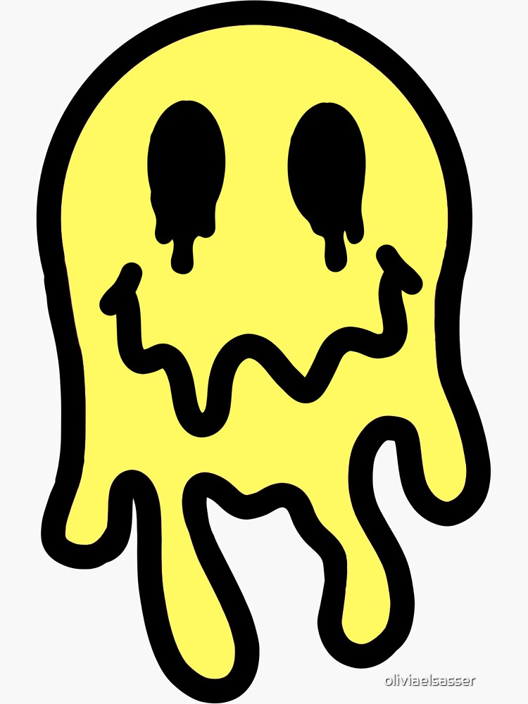 "yellow drippy smiley face" Sticker by oliviaelsasser | Redbubble