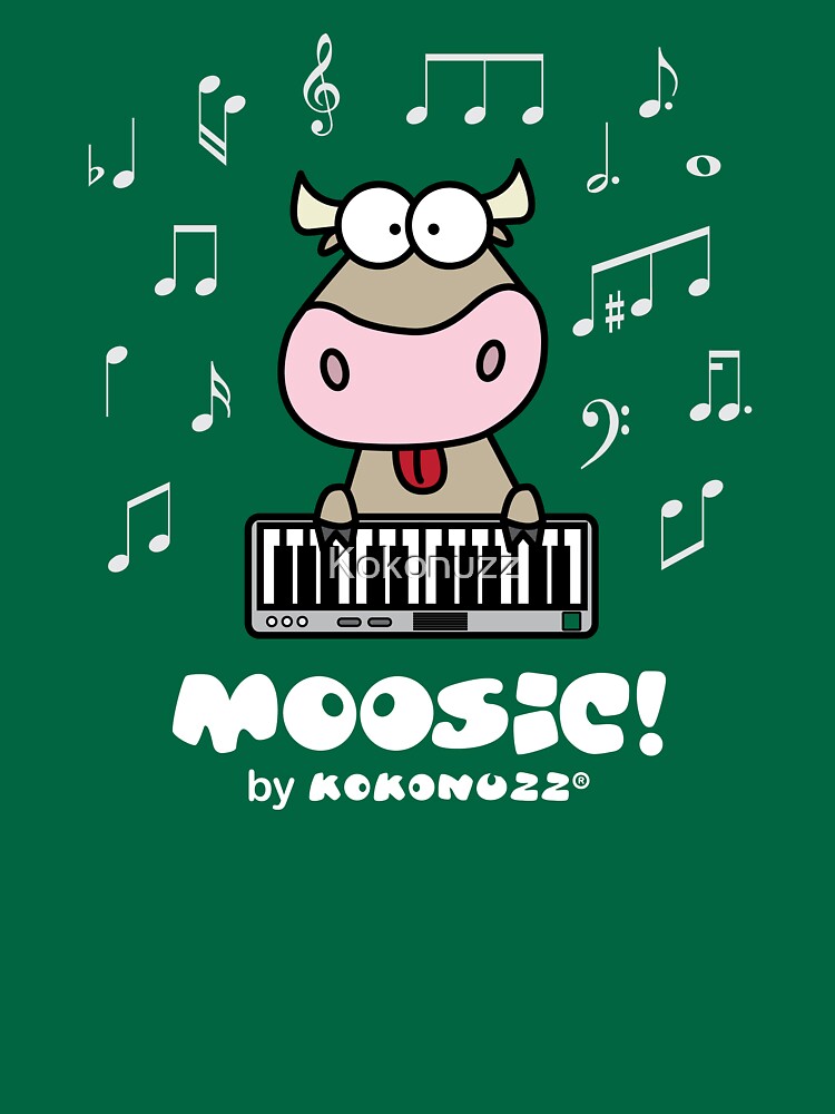 "Moosic - Fun Cow playing piano" T-shirt by Kokonuzz | Redbubble