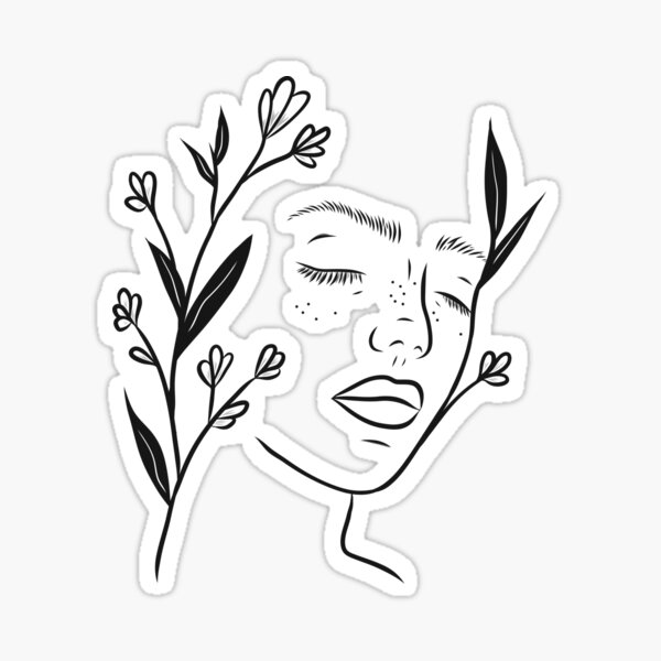 "Floral Outline Face" Sticker by drawngb | Redbubble