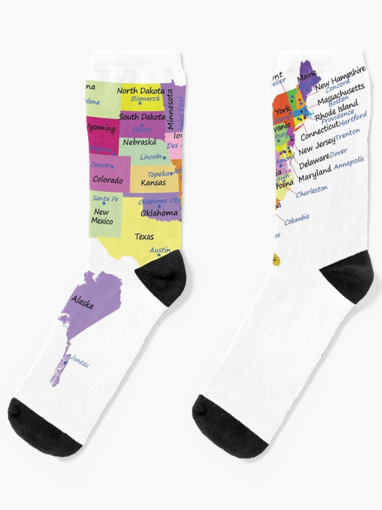 "USA map with states and capital cities " Socks for Sale by mashmosh ...