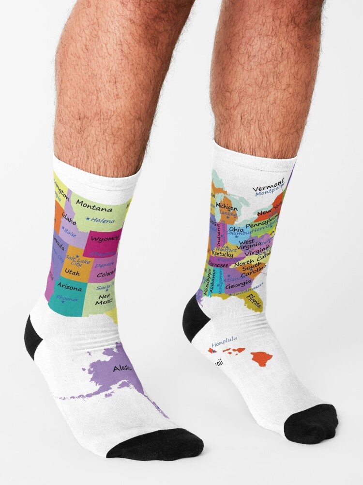 "USA map with states and capital cities " Socks for Sale by mashmosh ...