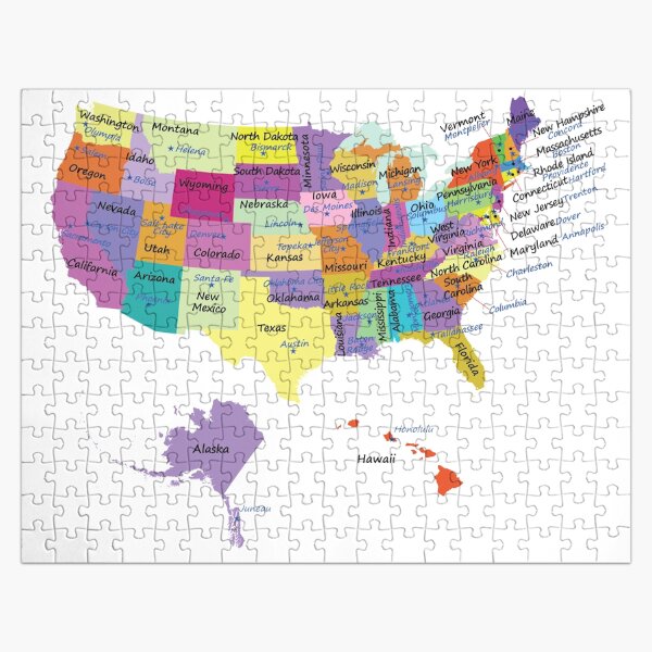 "USA map with states and capital cities " Jigsaw Puzzle for Sale by ...