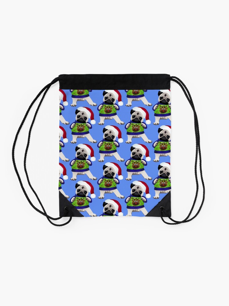 "Super Cute Pug in an Ugly Sweater" Drawstring Bag by pugmom4 | Redbubble