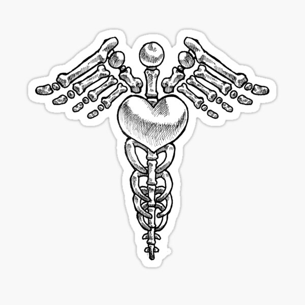 "Hand Drawn Bones Heart Medical Caduceus" Sticker for Sale by ...