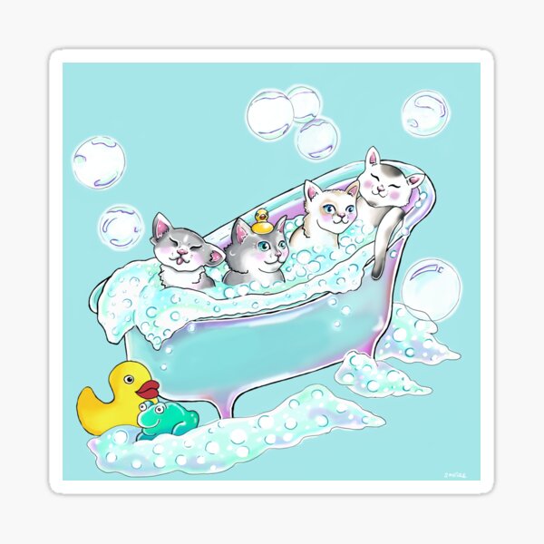 "Cats Bubble Bath Art Prints" Sticker by SkyfireArts | Redbubble