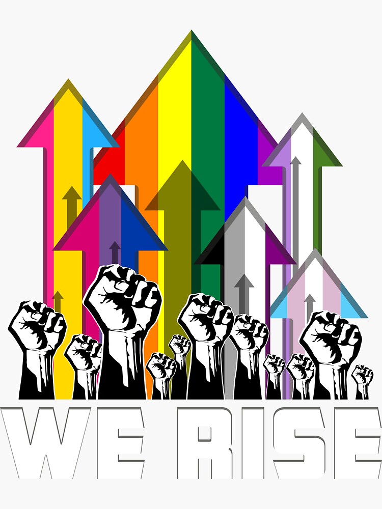 "We Rise LGBTQIA Pride Flags" Sticker for Sale by valador | Redbubble