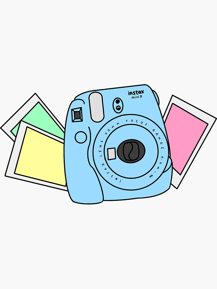 "blue polaroid camera with multicolour photos " Sticker by ...