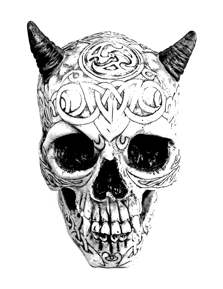 "Demonic Halloween Skull. Digital Gothic Horror Engraving Image" by ...