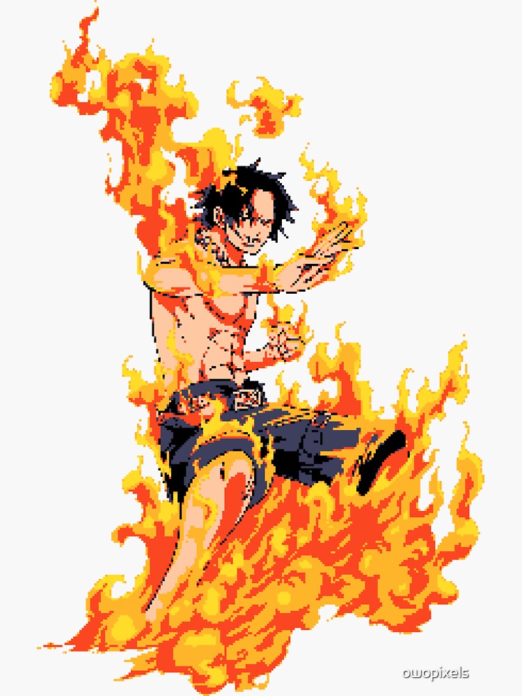 Pegatina «Portgas D. Ace Pixel Art» de owopixels | Redbubble
