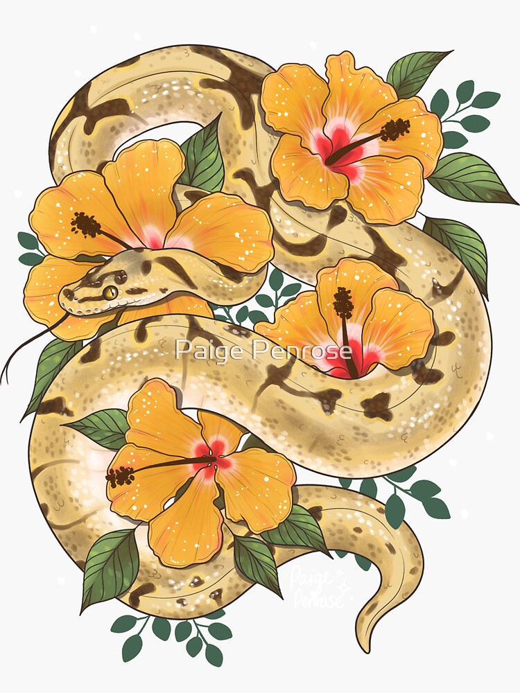 "Ball Python and Hibiscus Flowers" Sticker for Sale by starrypaige ...